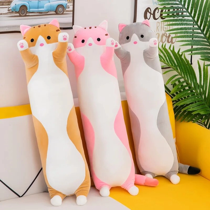 Cute Cat Plush Long Body Pillow Cuddle Cartoon Stuffed Animals Cat ...