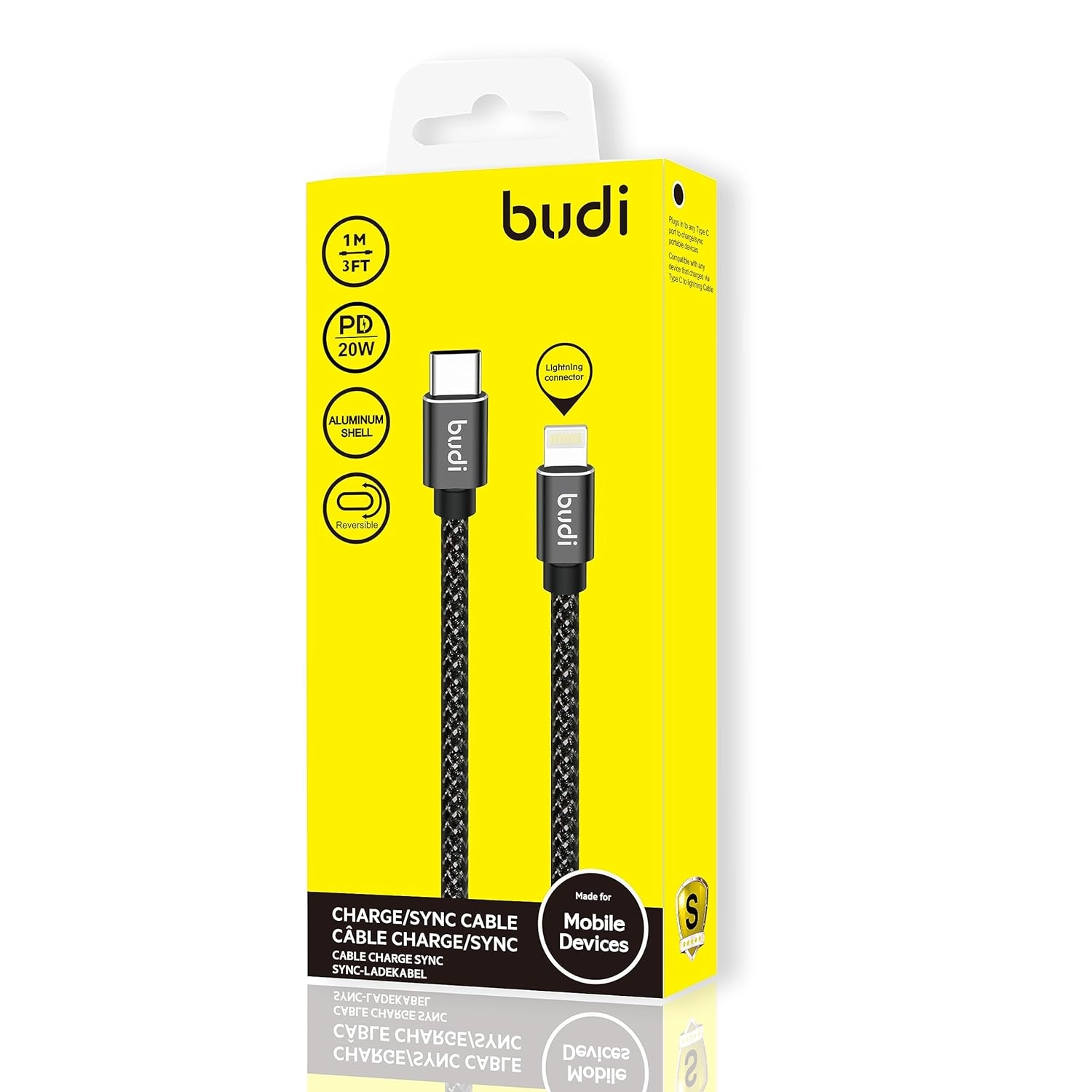 Budi 1M Lightning to USB Braided Cable Charger - 20W PD Fast Charging ...