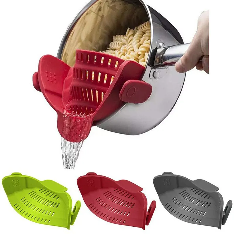 Universal Silicone Clip on Pan Pot Strainer Anti Spill Pasta Pot ...
