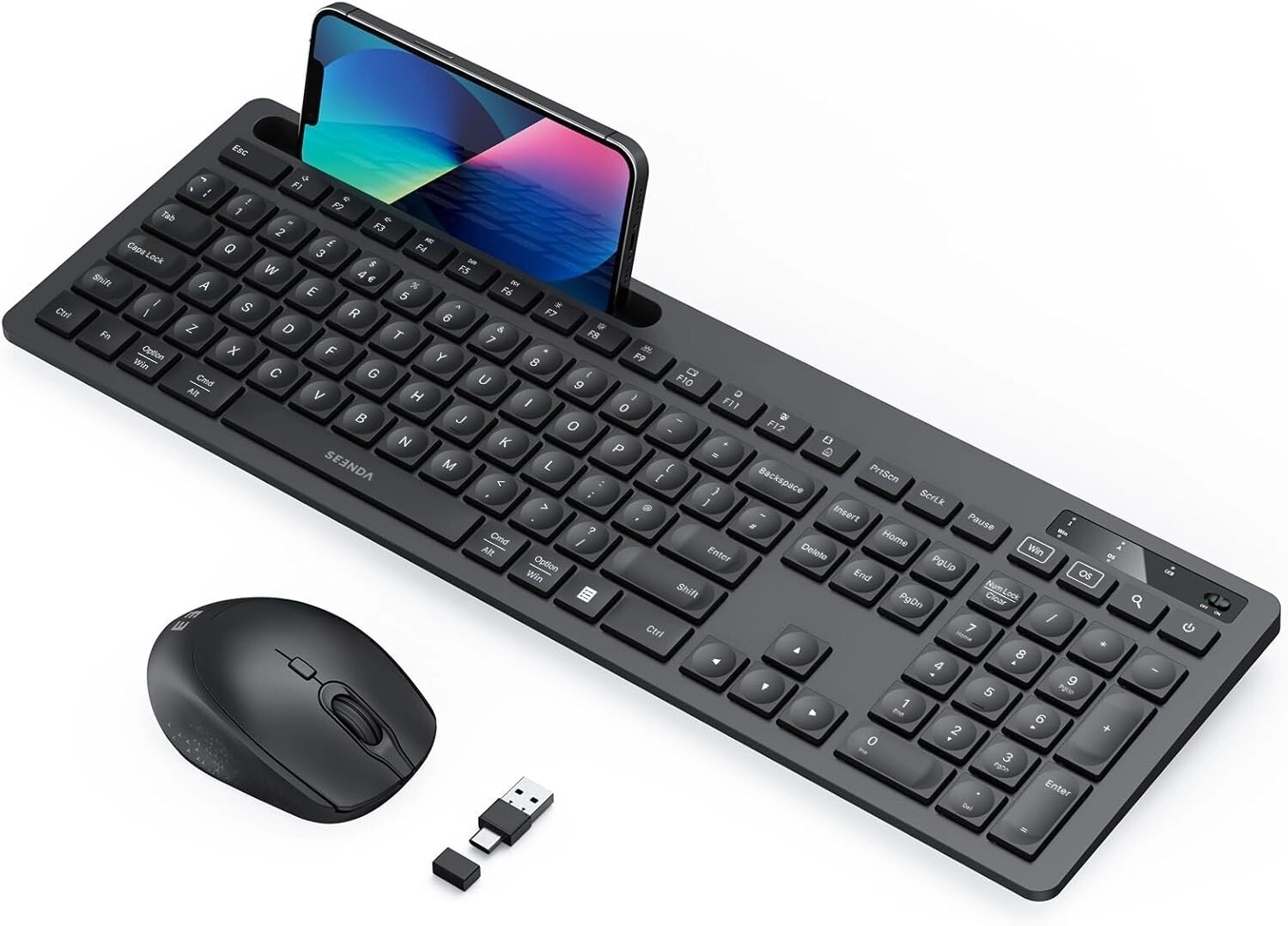 Wireless Keyboard and Mouse Set - Full Size, Dual USB-A/USB-C Receiver ...