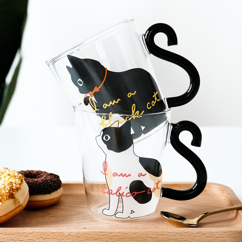 250ML Cute Cat Glass Juice Coffee Cup Milk Tea Coffee Glass Mug Cat ...