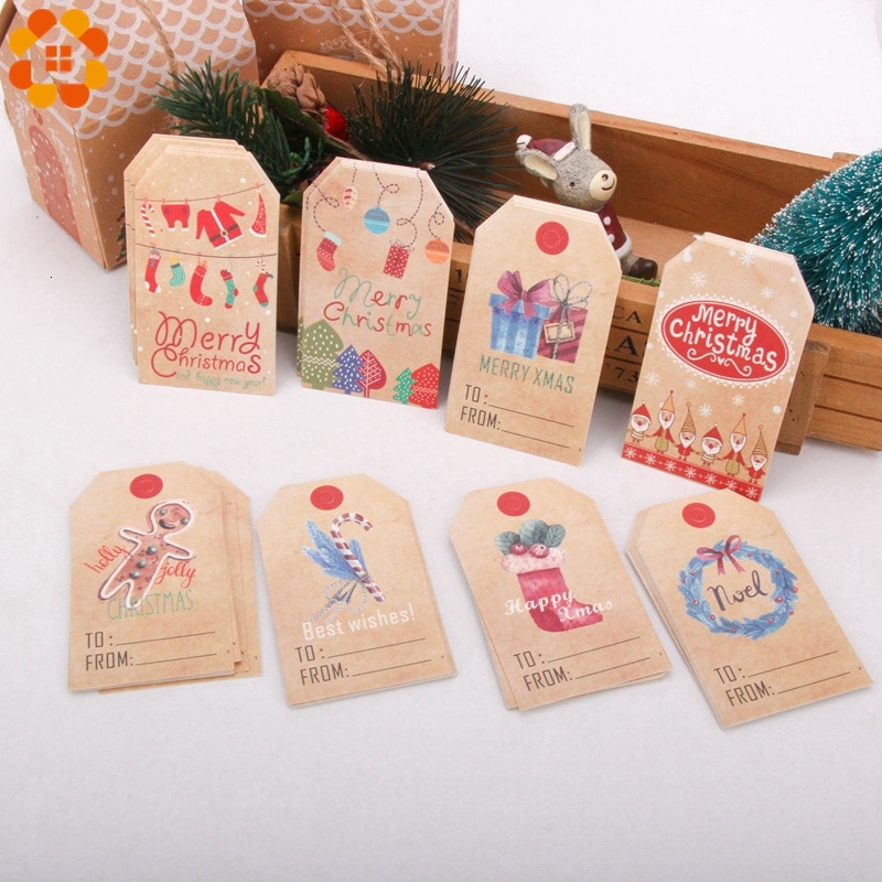 50PCS Merry Christmas Paper Hang Tags With Rope Multi Types DIY Crafts ...