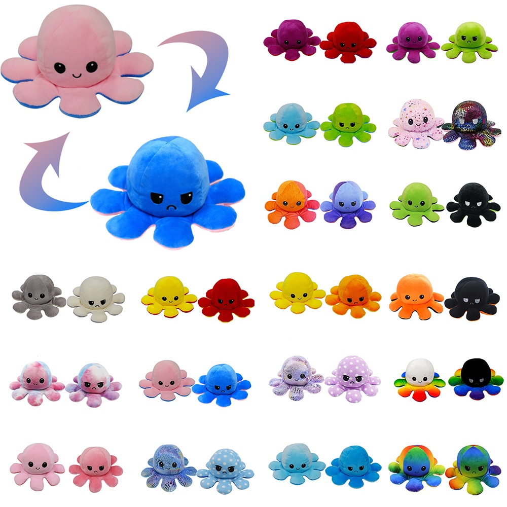 Octopus Stuffed Toys Angry Reversible Happy Plush Double-sided Flip ...