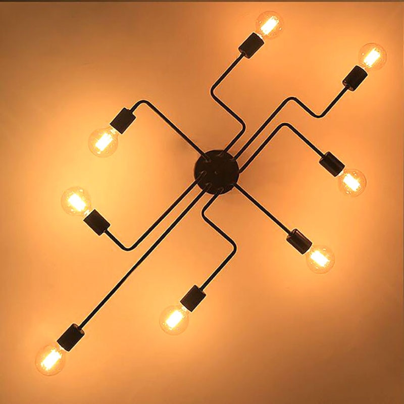Rod Wrought Iron Ceiling Light Retro Industrial Loft Nordic Dome Lamp ...