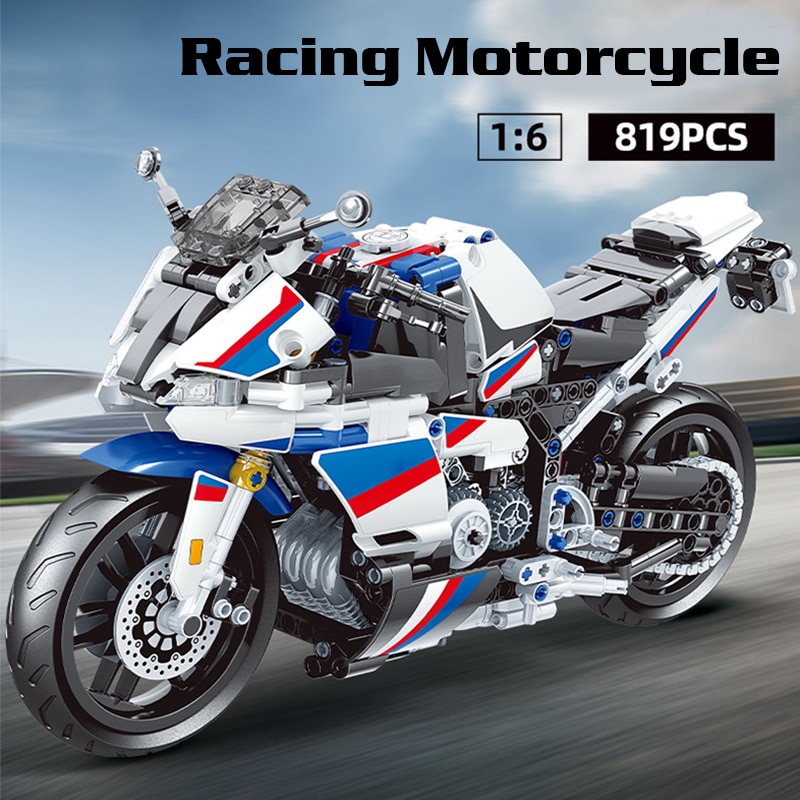 Racing Motorcycle Building Blocks White Motorcycle Static Model Bricks ...