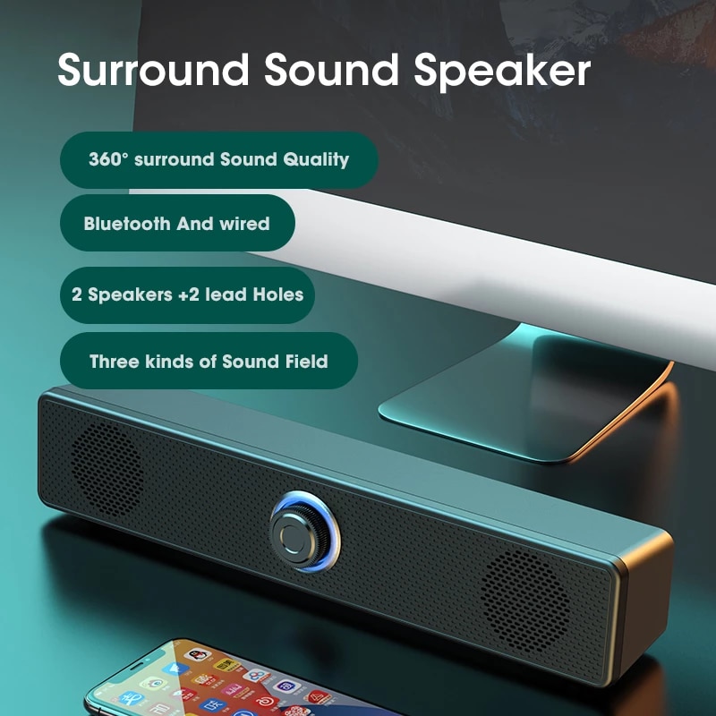 4D Surround Soundbar Wired and Wireless Bluetooth 5.0 Stereo Subwoofer ...