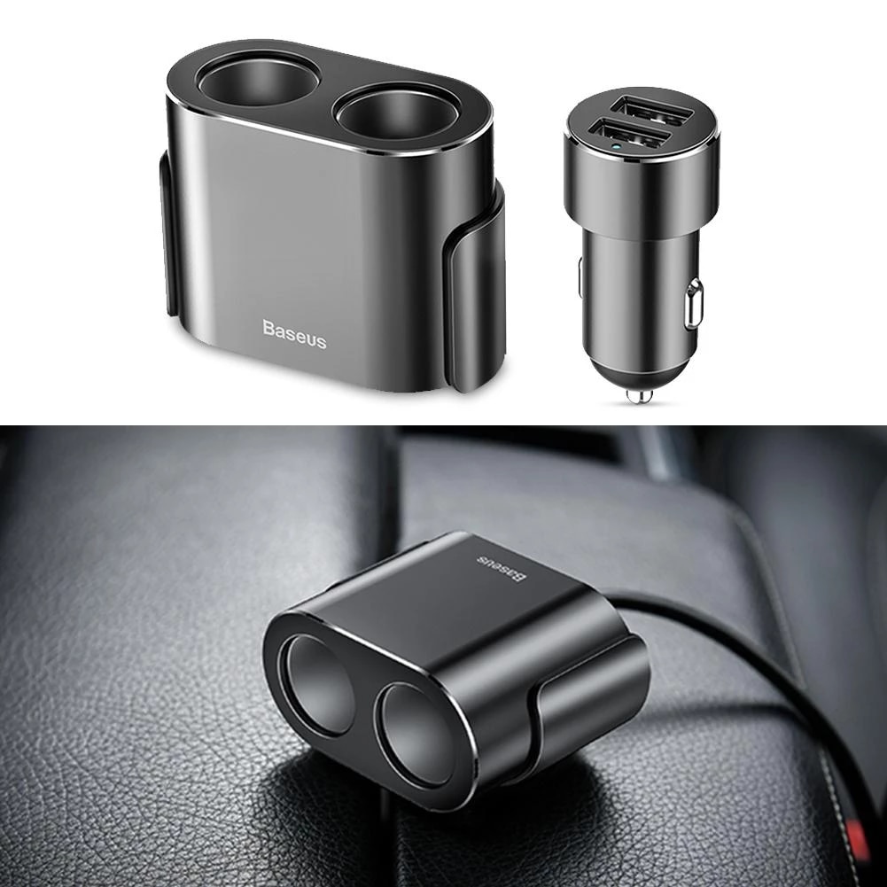 Baseus Cigarette Lighter Splitter 12V Car Charger Dual USB 100W Power ...