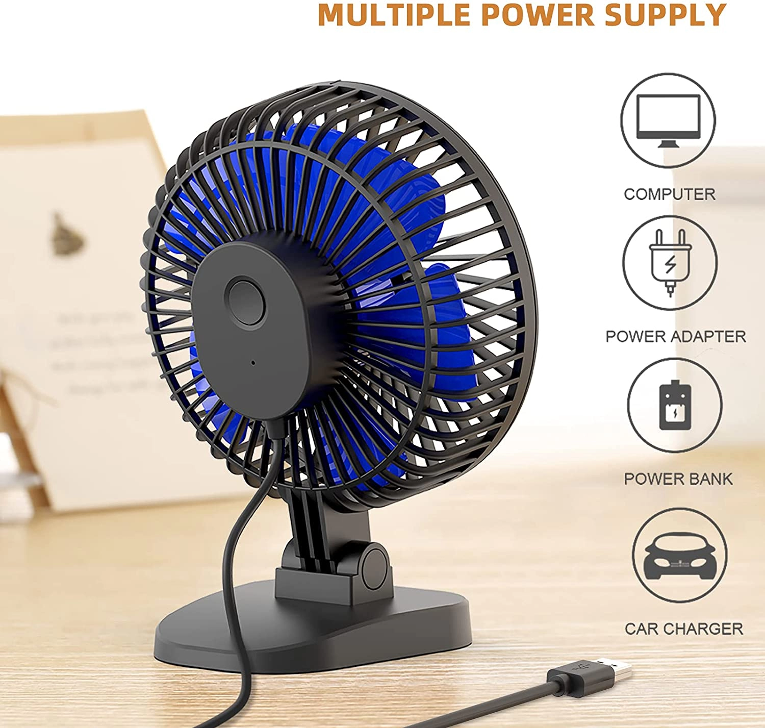 4 Inch Small Desk Fan, Powerful Airflow USB Powered Table Fan Personal ...