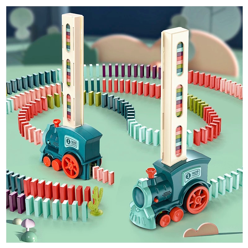 Kids Electric Domino Train Car Set Automatic Laying Blocks Educational ...