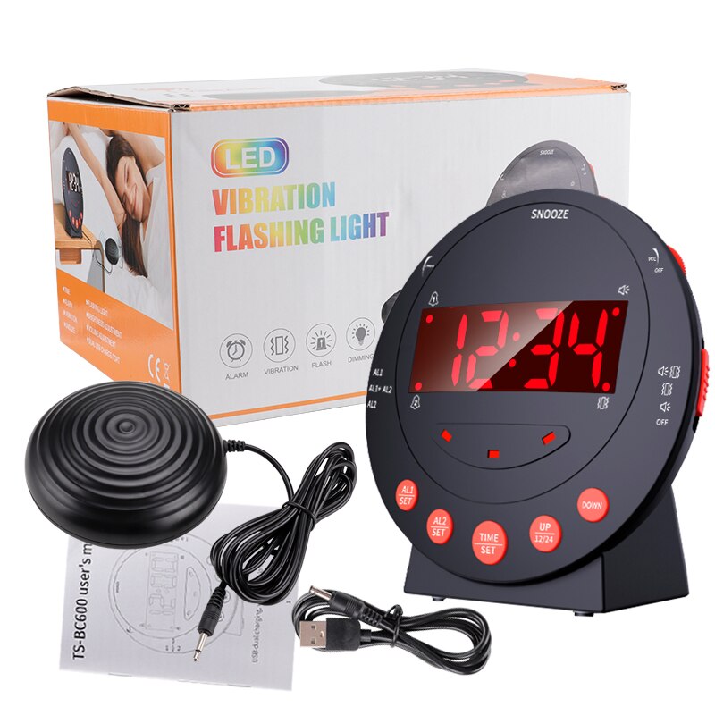 LED Vibrating Loud Alarm Clock Strong Bed Vibration Shaker for Heavy ...