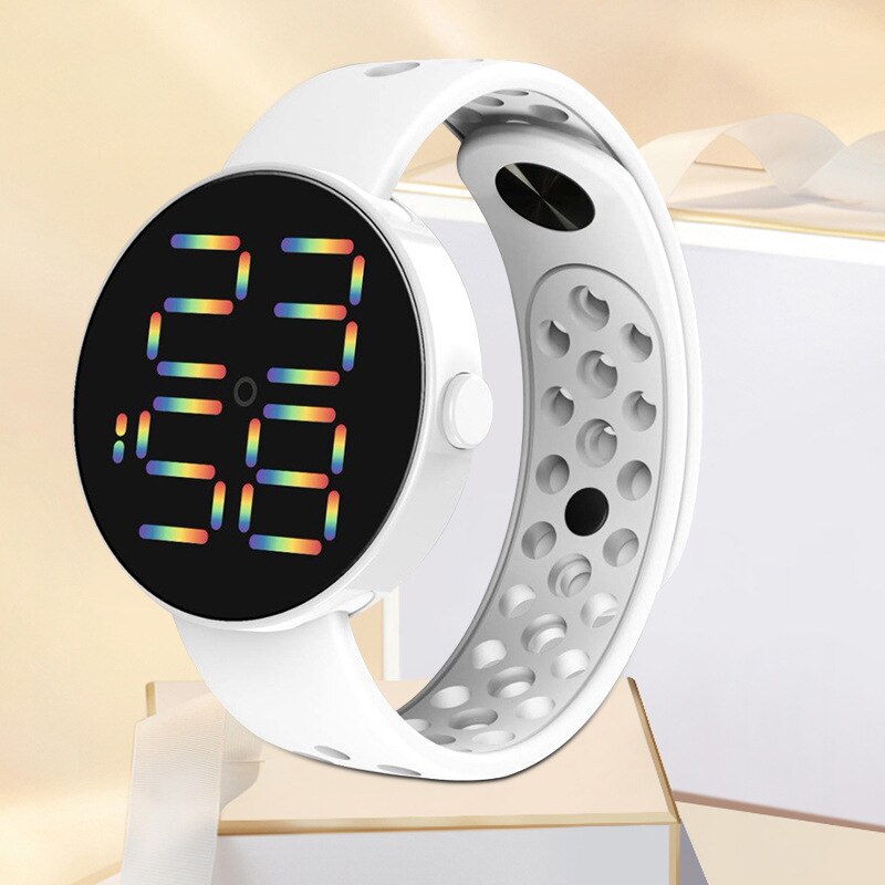 The new LED electronic watch rainbow button waterproof digital sports ...
