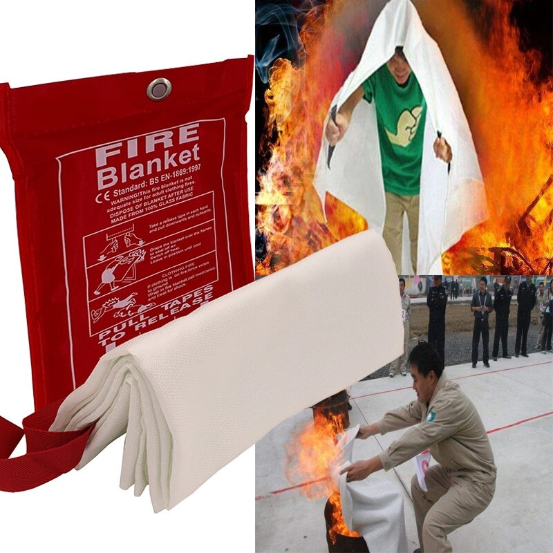 1M x 1M Safety Fire Blanket Fiber glass Emergency Survival Fire Shelter ...
