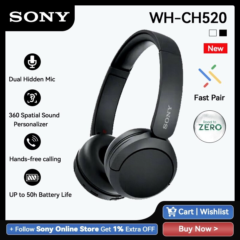 Sony WH-CH520 Wireless Headphones DESS Bluetooth up to 50 hours Battery ...